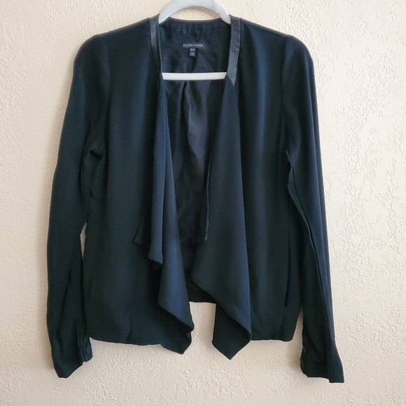 Sweaters | Eileen Fisher Black Waterfall Open Front Cardigan | Poshmark